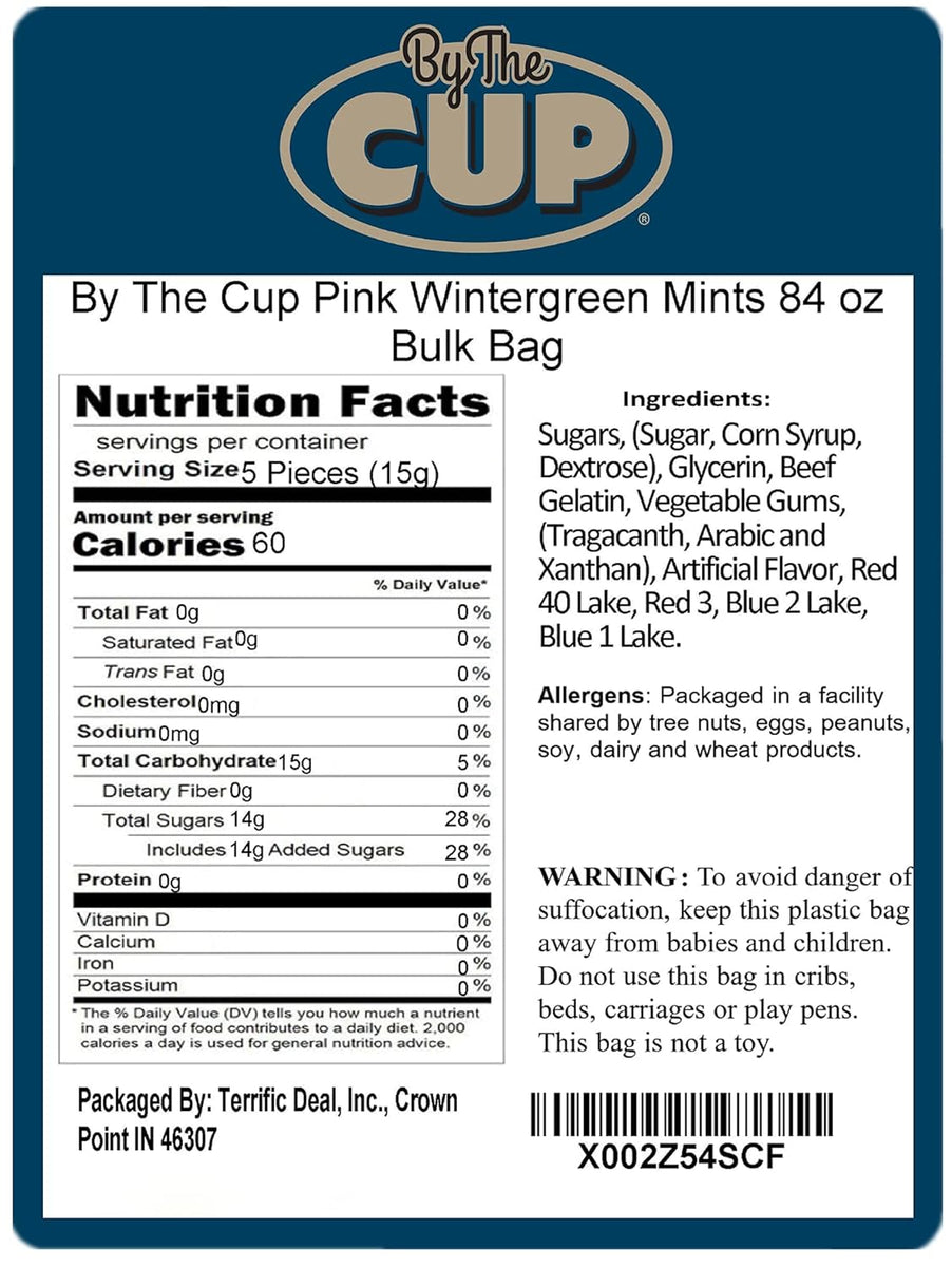 By The Cup Pink Wintergreen Mints, 5.25 Pound Bulk Bag